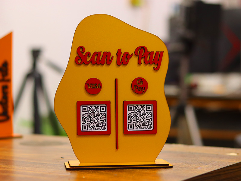 Laser Cut Scan to Pay QR Code Stand Modern Countertop Digital Payment ...