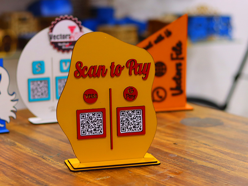 Laser Cut Scan to Pay QR Code Stand Modern Countertop Digital Payment ...