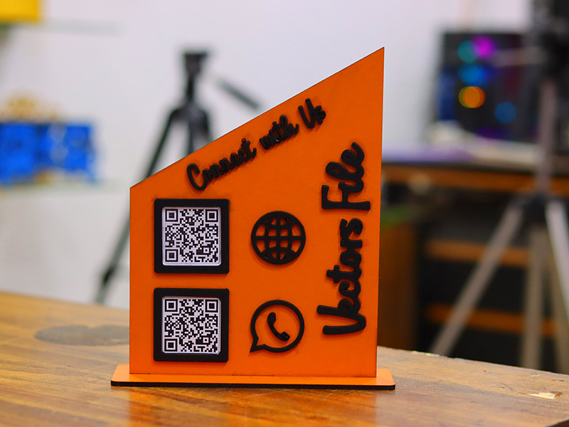 Laser Cut Connect With Us QR Code Stand Social Media Counter Display ...