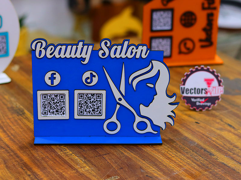 Laser Cut Beauty Salon QR Code Stand Social Media Display for Salon ...