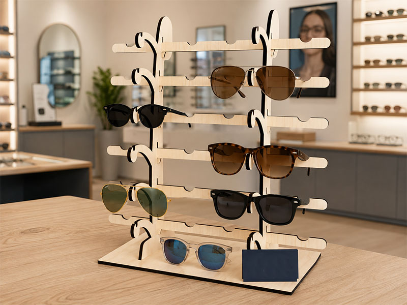 Laser Cut Sunglasses Display Wooden Stand Organizer | Vectors File