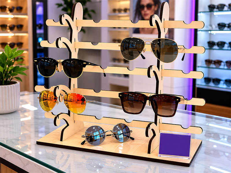 Laser Cut Sunglasses Display Wooden Stand Organizer | Vectors File
