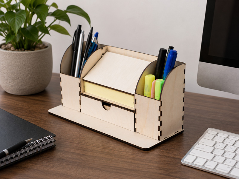 Laser Cut Desk Organizer with Pen Holder and Storage Box | Vectors File