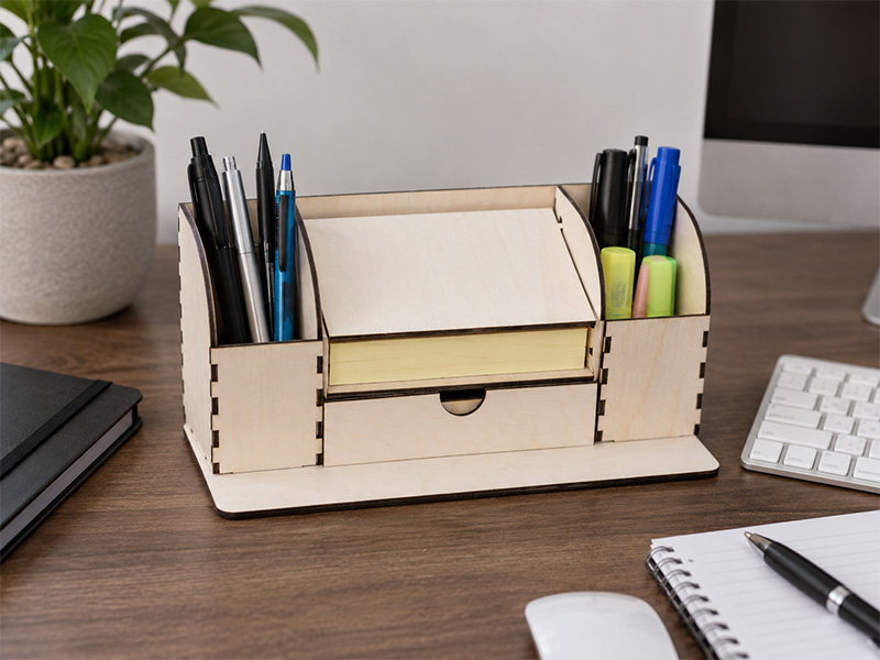 Laser Cut Desk Organizer with Pen Holder and Storage Box | Vectors File