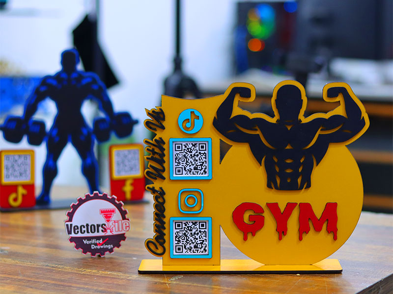 GYM QR Code Stand for Social Media and Payments Laser Cut Bodybuilding ...
