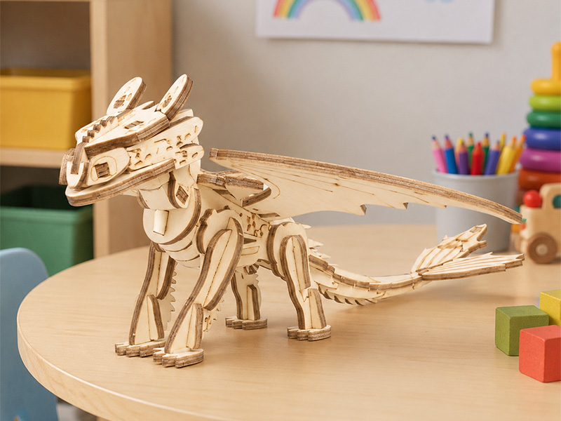 3D Wooden Dragon Toy Model Kit Laser Cut Dragon Puzzle | Vectors File