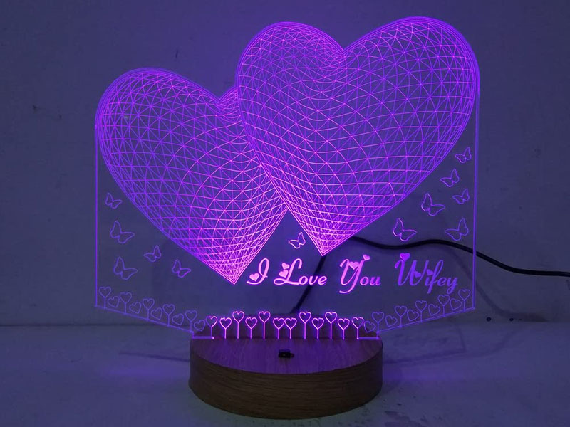 Laser Cut Heart Couple 3D Illusion LED Lamp Design | Vectors File