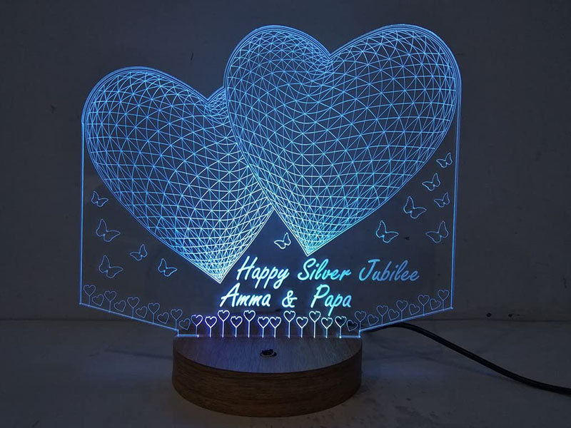 Laser Cut Heart Couple 3D Illusion LED Lamp Design | Vectors File